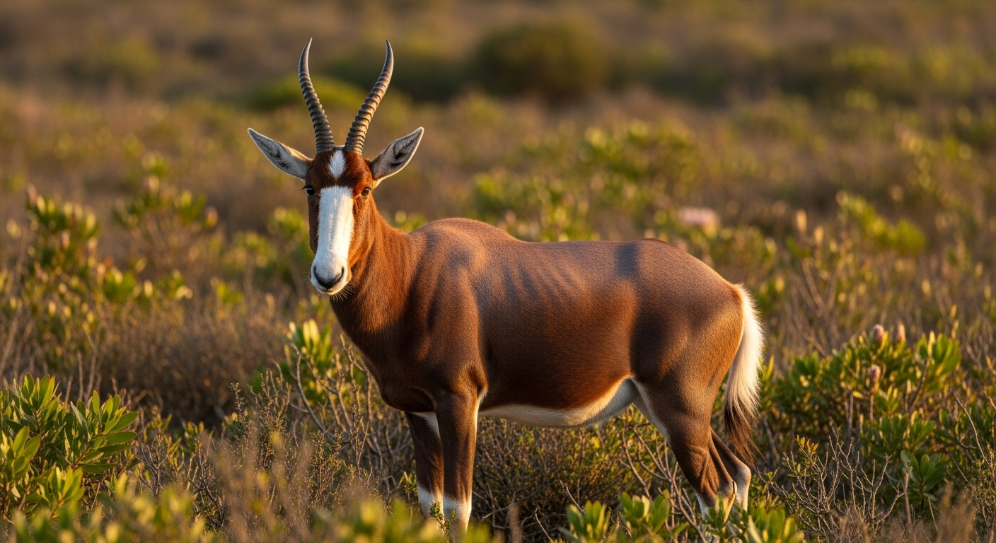 Bontebok standing majestically in fynbos habitat